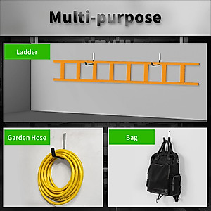 PYBTOOL Metal Utility Hooks Heavy Duty, Garage Wall Storage Hooks, Ladder Hooks, Wall Mount Steel Hooks for Garage, Garden, Tools Storage, Multi-Size(6 Pack)