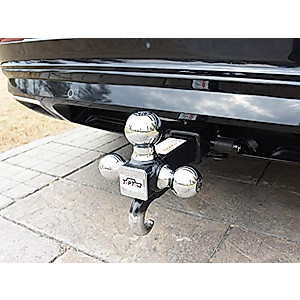 TOPTOW 64180 Trailer Receiver Hitch Triple Ball Mount with Hook, Chrome Balls, Fits for 2 inch Receiver, Hollow Shank