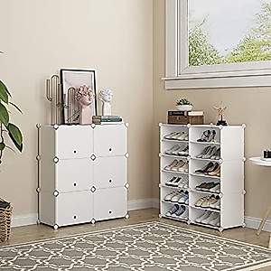 MAGINELS 24-Pair Shoe Rack Organizer Shoe Organizer Expandable Shoe Storage Cabinet Free Standing Stackable Space Saving Shoe Rack for Entryway, Hallway and Closet, White