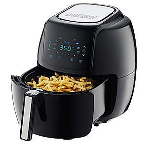 GoWISE USA GWAC22003 5.8-Quart Air Fryer with Accessories, 6 Pcs, and 8 Cooking Presets + 100 Recipes (Black), Qt