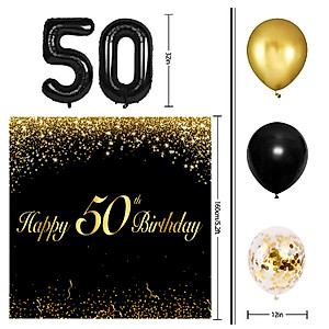 Happy 50th Birthday Balloons Black Set Decor - Cheers to 50 Years Old Party Theme Garland Banner Backdrop Decorations For Women and Men Supplies