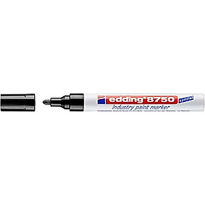 edding 8750 industry paint marker - black - 1 pen - round nib 2-4 mm - paint marker for writing on dusty, slightly oily surfaces, tyres, metal, glass and wood - permanent, waterproof