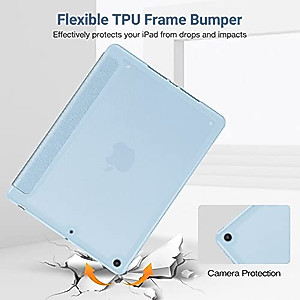 ProCase Smart Case for iPad 10.2 iPad 9th Generation 2021/ iPad 8th Generation 2020/ iPad 7th Generation 2019 Case with Pencil Holder, Trifold Stand Hard Frosted Back Cover for iPad 10.2" -SkyBlue