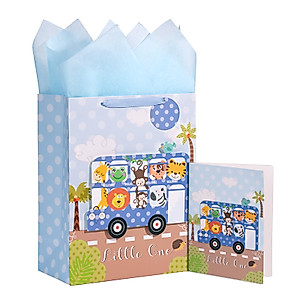 LeZakaa 16" Large Gift Bag with Tissue Paper,Hello Baby Gift Tag and Greeting Card, Purple Gift Bag with Sleeping Elephant Design for Baby Shower