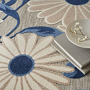 Nourison Aloha Indoor/Outdoor Blue/Grey 3'6" x 5'6" Area Rug, Easy Cleaning, Non Shedding, Bed Room, Living Room, Dining Room, Kitchen (4x6)