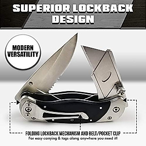 Folding Utility Knife Men's Gift | Pocket Knife Set for Him Box Cutter Folding Work Knife | Heavy Duty W/Belt Clip