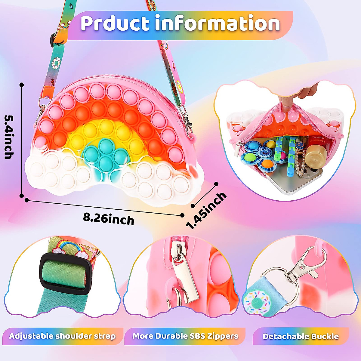 for Girls Xmas Stocking Suffers Birthday Present Toys Valentines Gift Pop Purse Rainbow Cloud Wallet, Stress Release Fidget Toy