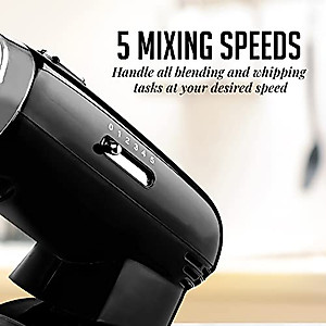 OVENTE Electric Kitchen Stand Mixer with 3.5-Quart Removable Stainless Steel Mixing Bowl, 5 Speed Control, 250-Watt Power, 2 Blender Attachment Egg Beater Whisk & Dough Hook Black SM680B