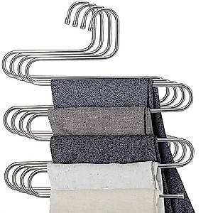Pants Hangers S-Shape Trousers Hangers Stainless Steel Clothes Hangers Closet Space Saving for Pants Jeans Scarf Hanging Silver (4 Pack)