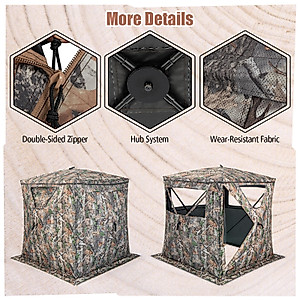 Giantex Ground Blinds for Deer Hunting - Portable Hunting Blind, Camo Tent See Through, 2-3 Person Pop Up Deer Blind with 270 Degree View, 8 Sturdy Ground Stakes, 4 High-Wind Tie-Down Ropes, Carry Bag