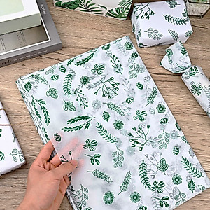 Bolsome 100 Sheets 20 * 14 Inches Greenery Tissue Paper, Botanical Gift Wrapping Tissue, Green Leaves Decorative Tissue Paper for Jungle Safari Party Baby Bridal Shower Birthday Wedding Decor