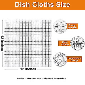 Fintale 100% Cotton Dish Cloths - Soft, Super Absorbent and Lint Free Dish Towels for Kitchen - Perfect for Drying and Washing Dishes - 6 Pack (Lattice Designed, Black) - 12 x 12 Inches
