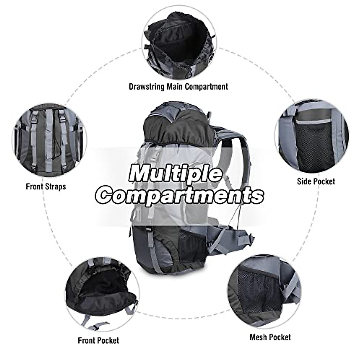 AW Outdoor 70L Sports Hiking Camping Backpack Travel Mountaineering Shoulder Bag Rucksack Large Black