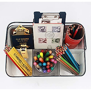 Funly mee Distressed White Metal Silverware Caddy, Flatware, Party Cutlery Desk Organizer with 4 Compartments