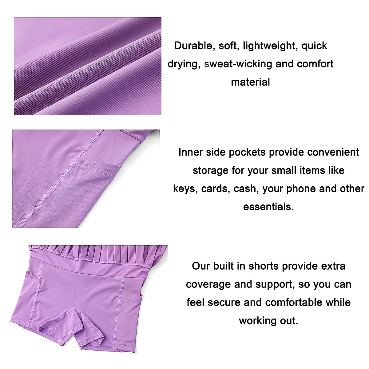 2 Pack Tennis Skirts for Women with Pockets High Waist Athletic Shorts Pleated Sports Golf Skorts Small Purple Pink