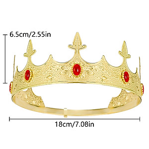 Generic King Crowns Metal Hair Band for Men Gold Crowns and Tiara for Theme Birthday Party Costume Accessories (Gold), Golden Ruby