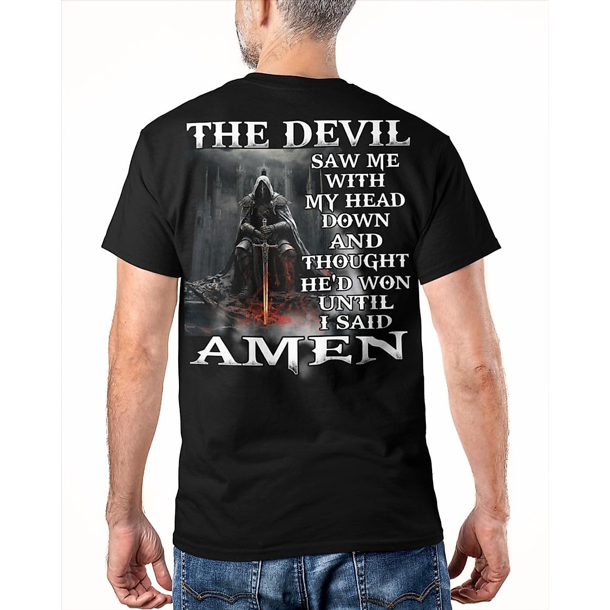 ATMTEE The Devil Saw Me with My Head Down T-Shirt, Christian T-Shirts, Christian Men T Shirts, Black T-Shirt for Christian (as1, Alpha, x_l, Regular, Regular, Black)