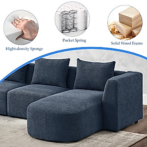 KIVENJAJA Modular Sectional Sofa, U-Shaped Couch with Double Chaise & Pillows, Modern Minimalist Boucle Fabric Large Comfy Cloud Sofas, Living Room Furniture Sets, 117 inch, Navy Blue