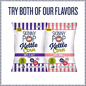 SkinnyPop Sweet & Salty Kettle Popcorn, Gluten Free, Non-GMO, Healthy Popcorn Snacks, Skinny Pop, 5.3 Oz Grocery Size Bags (Pack of 12)