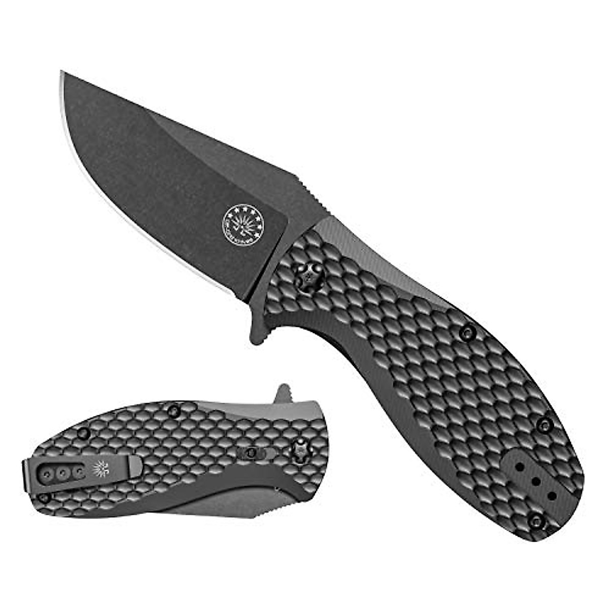 Off-Grid Knives - Badger EDC Knife, Cryo D2 Blade Steel, Grippy G10 Scales, Safety Grid-Lock, Reversible Tip-Up Deep Pocket Clip (Blackwash)