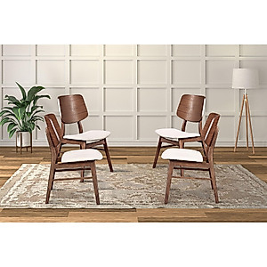 New Classic Furniture Oscar Dining Chair (Set of Four), 100% Polyester Natural Beige Fabric, Walnut Brown Finish