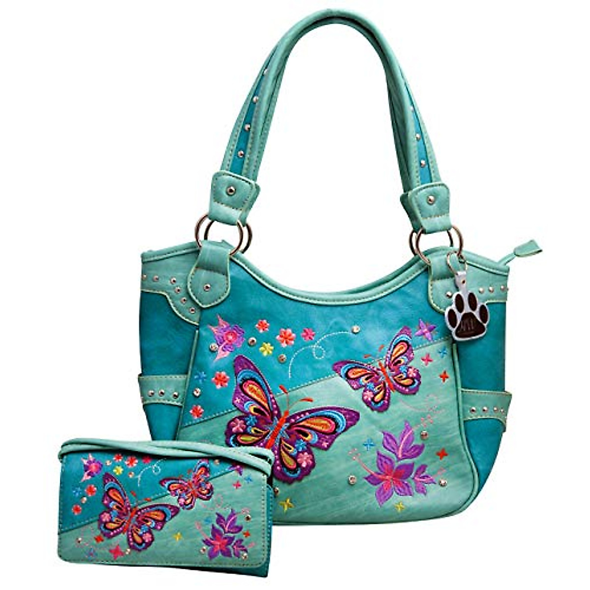 HW Collection Butterfly Purse Western Concealed Carry Country Handbag Wallet Set (Turquoise)