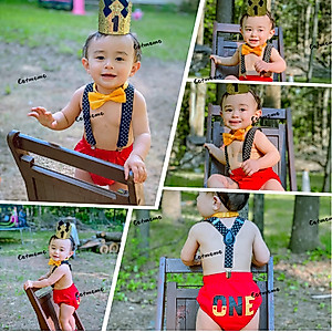 MOMMY'S NEW MAN Baby Boys 1/2 Outfits Half Years Birthday Outfit Cake Smash Set Photo Prop Outfits Bow Tie Suspender Headband (Blue,6-12 Months)