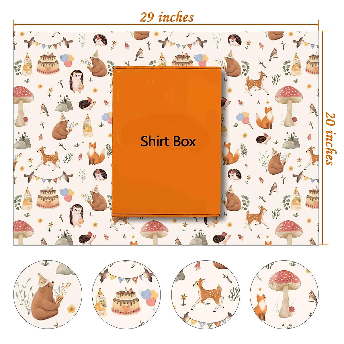 RiukRaiu Woodland Wrapping Paper for Kids - Warm Yellow Red Forest Animal Friends Gift Wrap for Baby Shower Birthday - 6 Folded Sheets 20 X 29 Inch, Easy to Store