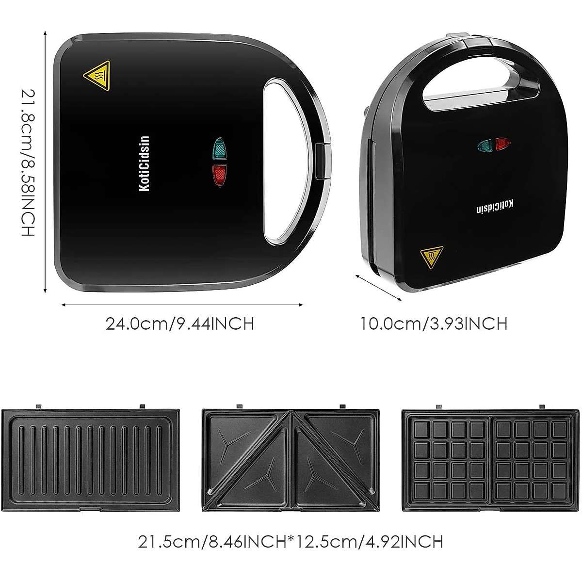 Sandwich Maker, 3 in 1 Waffle Maker, Grill, 750W, LED Indicator Lights, Cool Touch Handle, Anti-Skid Feet, Detachable Non-stick Coating, Easy to Clean,Black.