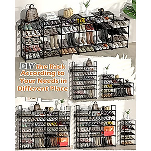 TIMEBAL 8-Tier Shoe Rack, Stackable Shoe Storage Organizer, holds 52-60 Pair Shoes and Boots, Durable Metal Pipes and Plastic Connectors Shoe Shelf Organizer for Entryway, Hallway, Living Room, Black