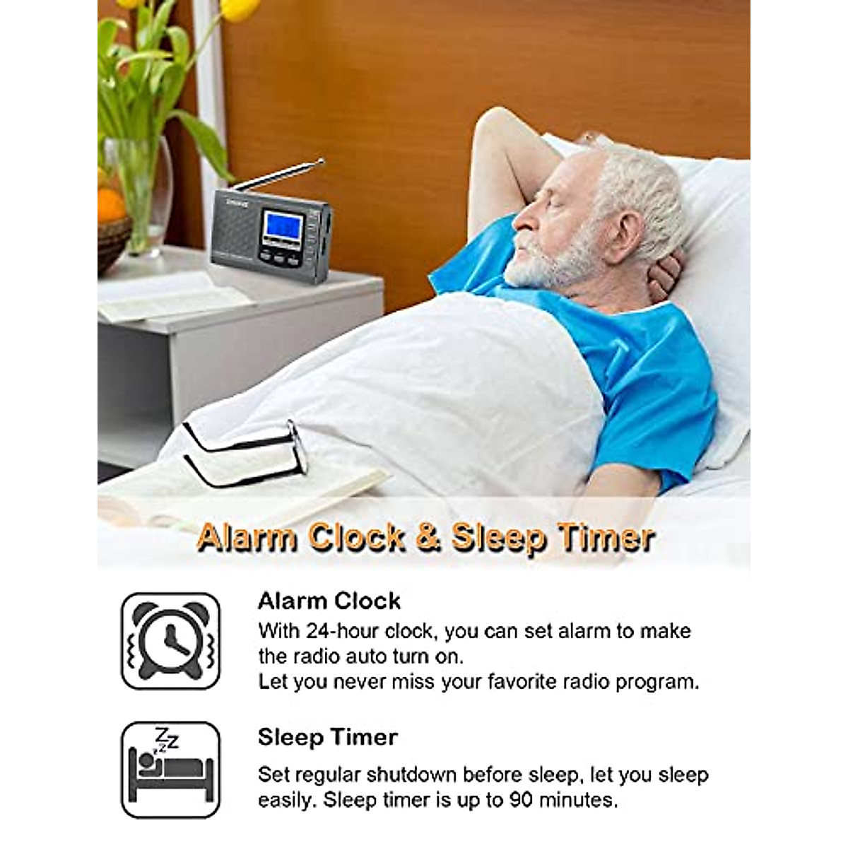 Portable Radio, ZHIWHIS AM FM Shortwave Radios with Best Reception, Battery Operated Clock Radio with Preset Function, Alarm Clock Digital Tuner with Sleep Timer
