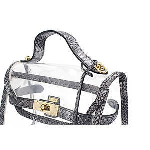 2-in-1 Snake Print Handbag Clear Stadium Shoulder Bag with Conceal Clutch Tote Bag Crossbody Purse