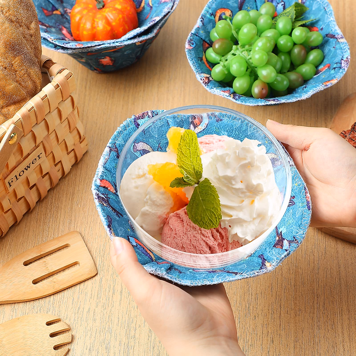 CHENGU Set of 4 Bird Microwave Bowl Holder Hot Bowl Holder Multipurpose Soup Bowl Cozy Heat Resistant Bowl Potholders for Microwave Bowl Hot Pads for Soup Bowl Hot Food Kitchen Supplies (Bird)