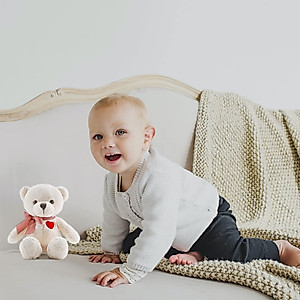 Adorlynetty 11.4” Small Teddy Bear with Heart Cute White Teddy Bear Stuffed Animals for Valentines Day Soft Stuffed Bear Plush Bear Plushie Toys Gifts for Girlfriend Boyfriend Kid