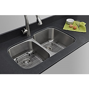 Wells CMU3221-79-16-1 Craftsmen Series Kitchen Sink Package, 32" 40/60, Brushed Matte Finish