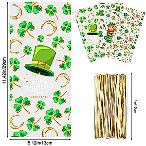 SPERPAND 120Pcs St. Patrick's Day Cellophane Gift Bags, Clear Clover Candy Goodie Bags for Saint Patrick's Day Party Favors