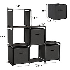 6-Cube Storage Organizer, Closet Organizers and Storage, Cube Storage Shelf with 3 Extra Drawers, Strong Load-Bearing Capacity, Portable Shelves for Bedroom, Living Room, Home, Office Black