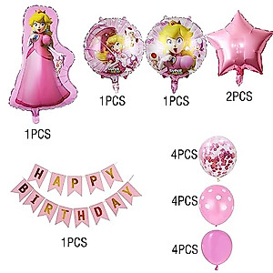 Happy Birthday Set Princess Peach Foil Balloons for Kids Birthday Baby Shower Princess Theme Party Decorations