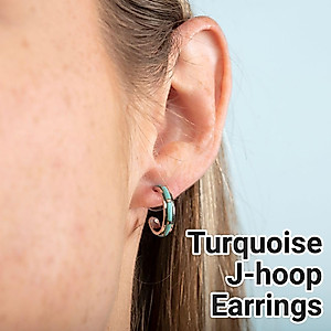 Shop LC Santa Fe Style Blue Turquoise J-Hoop Earrings for Women 925 Sterling Silver Boho SouthWestern Jewelry Boho Western Birthday Gifts for Women