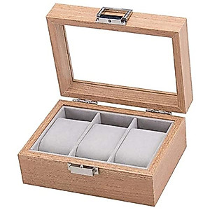 LUKEO 3 Slot Wooden Watch Display Cabinet Box And Lock Storage Rack Storage Box For Men And Women