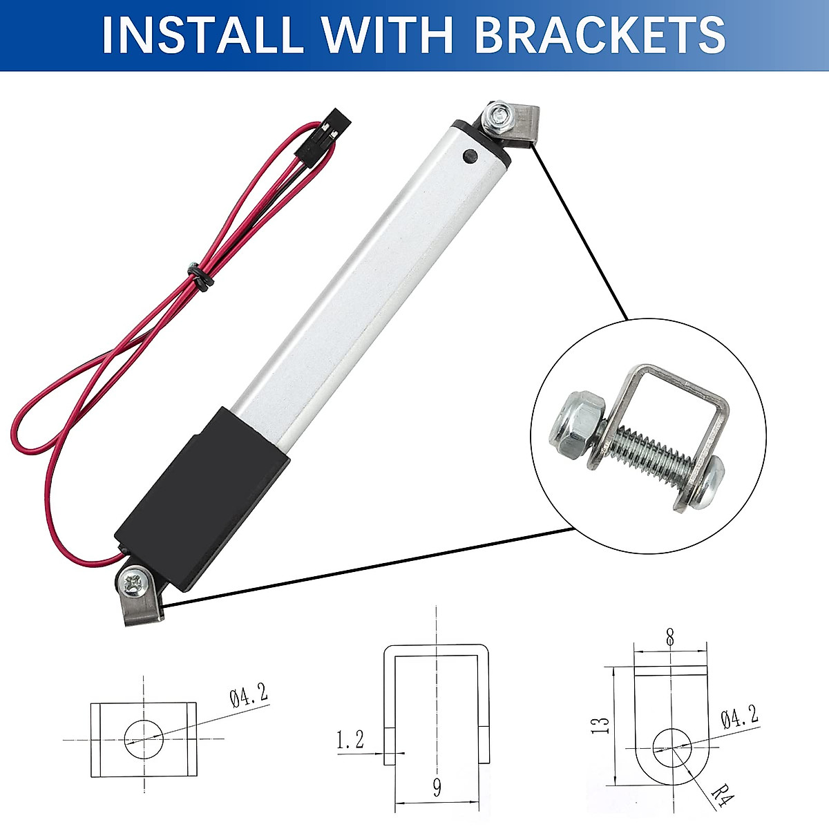 JQDML 1.2 Inch 1.2" Stroke 1.44lbs/6.4N Micro Linear Actuator 12V Speed 6"/sec with Mounting Brackets,for Robotics, Home Automation