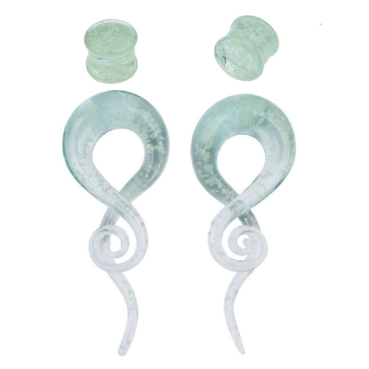 Changgaijewelry Glow in the Dark Glass Spiral Tapers Kit with Plugs 4 Pieces Plugs Set (4g(5mm))