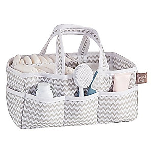 Trend Lab Dove Gray Chevron Storage Caddy Diaper Organizer for Baby Nursery and Changing Table Accessories, 12 in x 6 in x 8 in (Pack of 2)