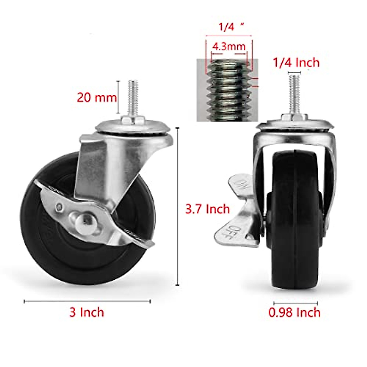 Caster Wheels,Shelf Casters,Set of 4, Shelving Wheels Replacement Wire Shelf Casters,Storage Shelf Casters for Shelf to Replace Wire Shelving  Leveling Feet - Fit Pusalxl Shelf