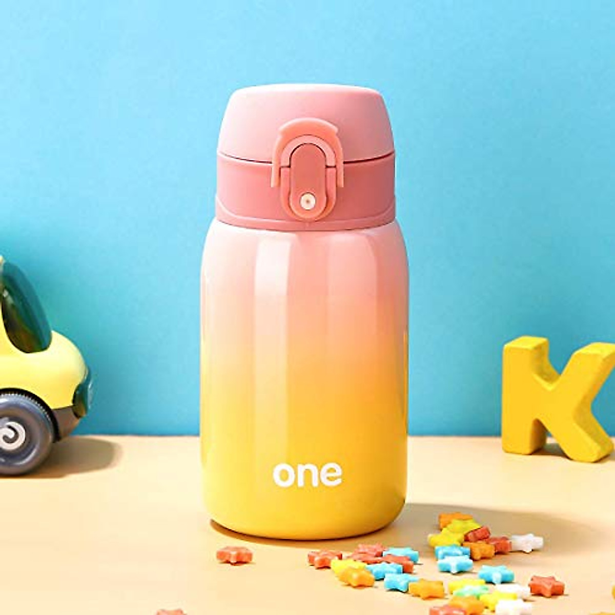 Kids Water Bottle, Double Wall Vacuum Insulated Stainless Steel Bottle for 24 hrs Cooling & 12 hrs Keep Warm, 9oz