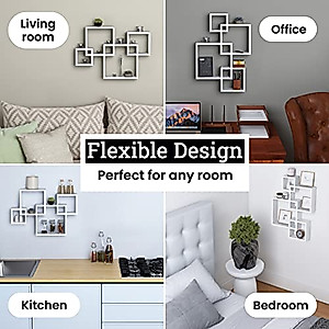 Greenco Gray Floating Cube Shelves - Intersecting Wall Mounted Shelves - Wall Decor Square Shelves for Bedrooms, Living Rooms & More  - Set of 4 Box Shelves