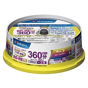 Verbatim Japan VBE260NP20SV1 Repeated Recording Blu-ray Disc BD-RE DL, 50 GB, 20 Sheets, White Printerable, Single Side, 2 Layers, 1-2 Time,