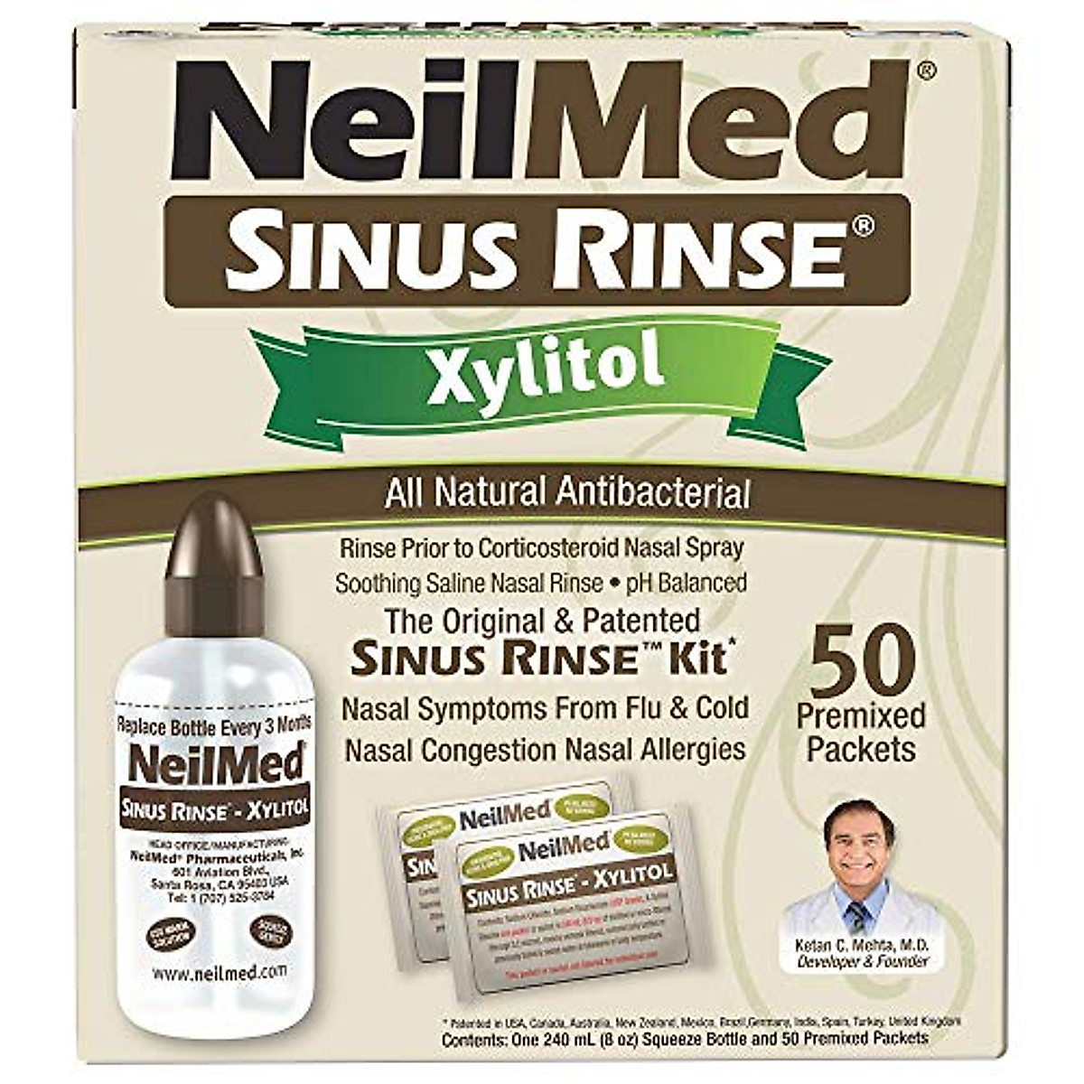 NeilMed Sinus Rinse Kit with Xylitol, 50 Count (Pack of 1)