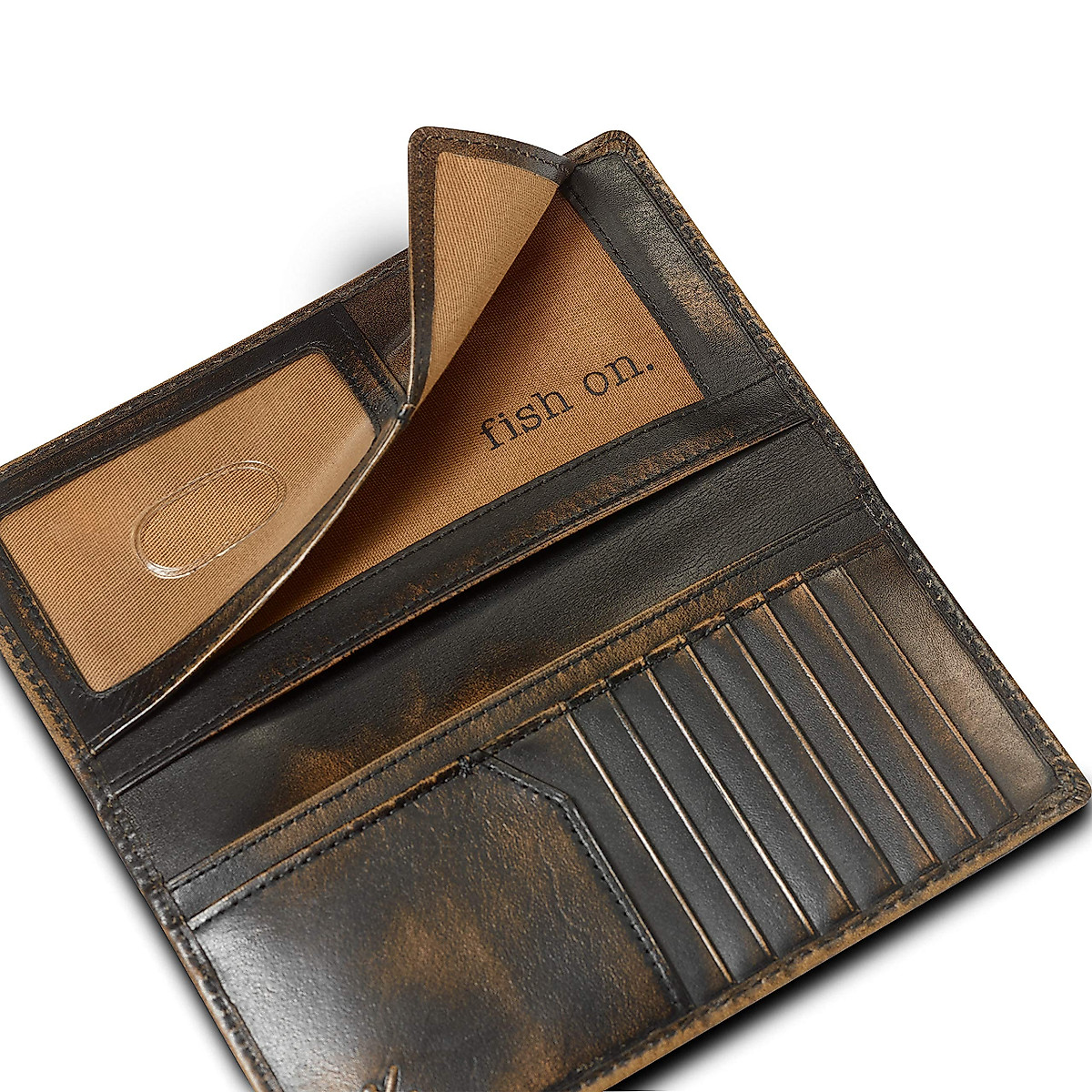 House of Jack Co. BASS FISH Long Wallet For Men | Full Grain Leather with Hand Burnished Finish | Long Bifold Wallet | Rodeo Wallet | Bass Fisherman Gift