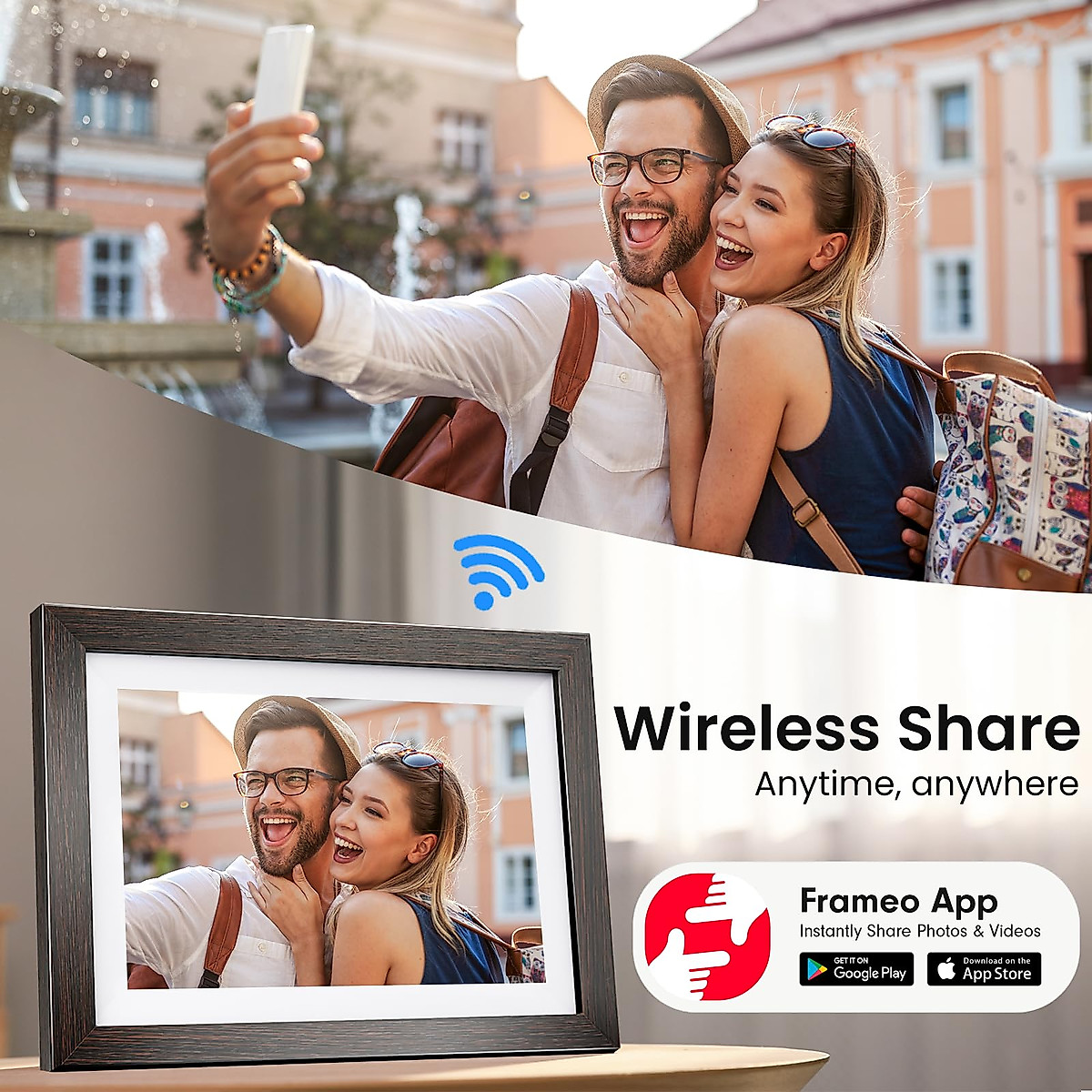 BIHIWOIA Digital Picture Frame Digital Photo Frame, Frameo Digital Frame WiFi 10 Inch,Touch Screen, 16GB Storage, Send Pictures and Videos to The Digital Frame from Anywhere (Brown)